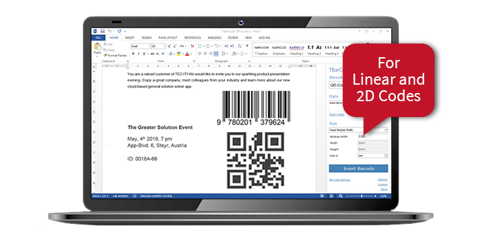 TBarCode Office: Barcode Add-In for Word
